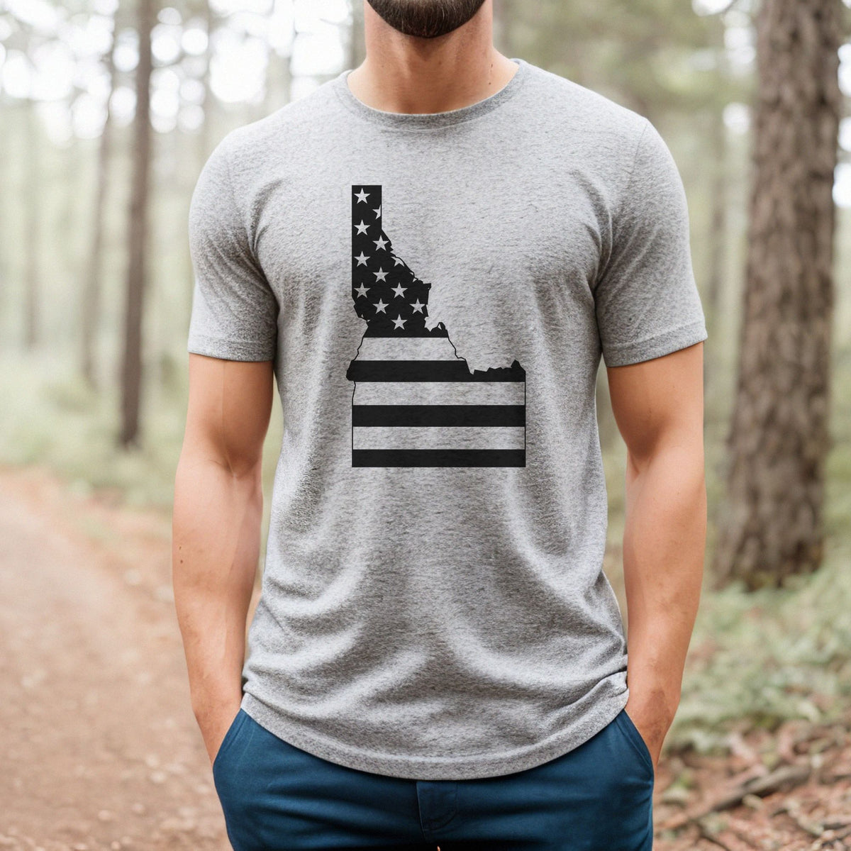 Idaho with American Flag Outline TShirt for Men *UNISEX FIT* – 208 Tees